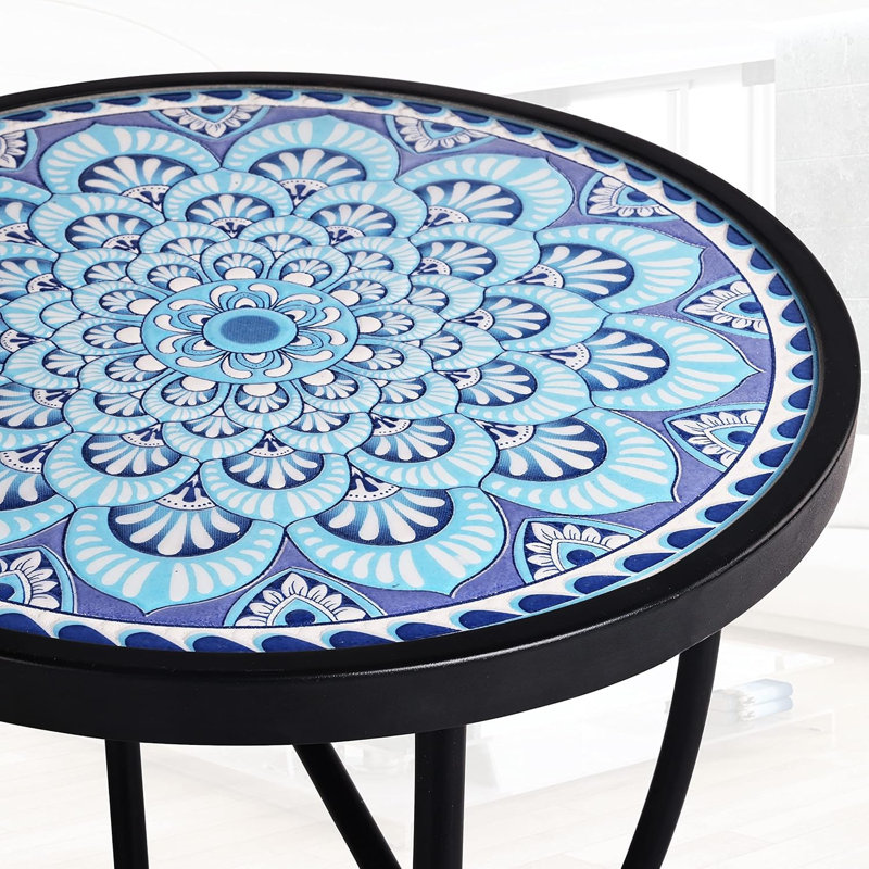 Fleur De Lis Living 14 Inch Round Side Ceramic Tile Top Indoor and Outdoor Accent Table | Wayfair